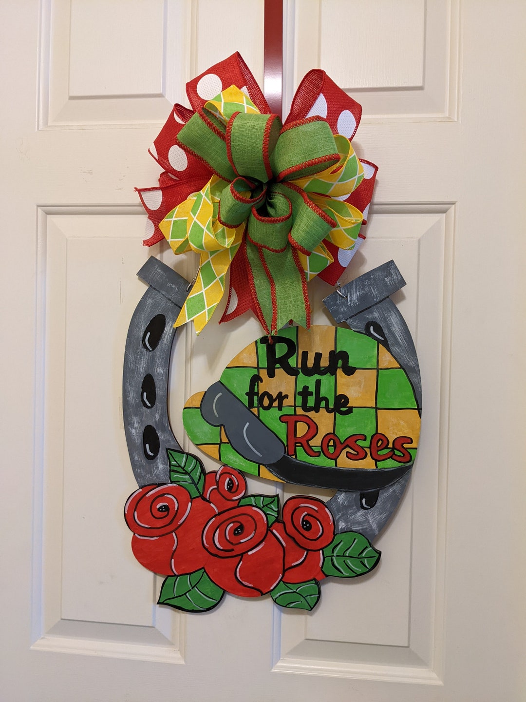 Kentucky Derby Hand Painted Doorhanger Green, Gold, Red/jockey's Helmet ...