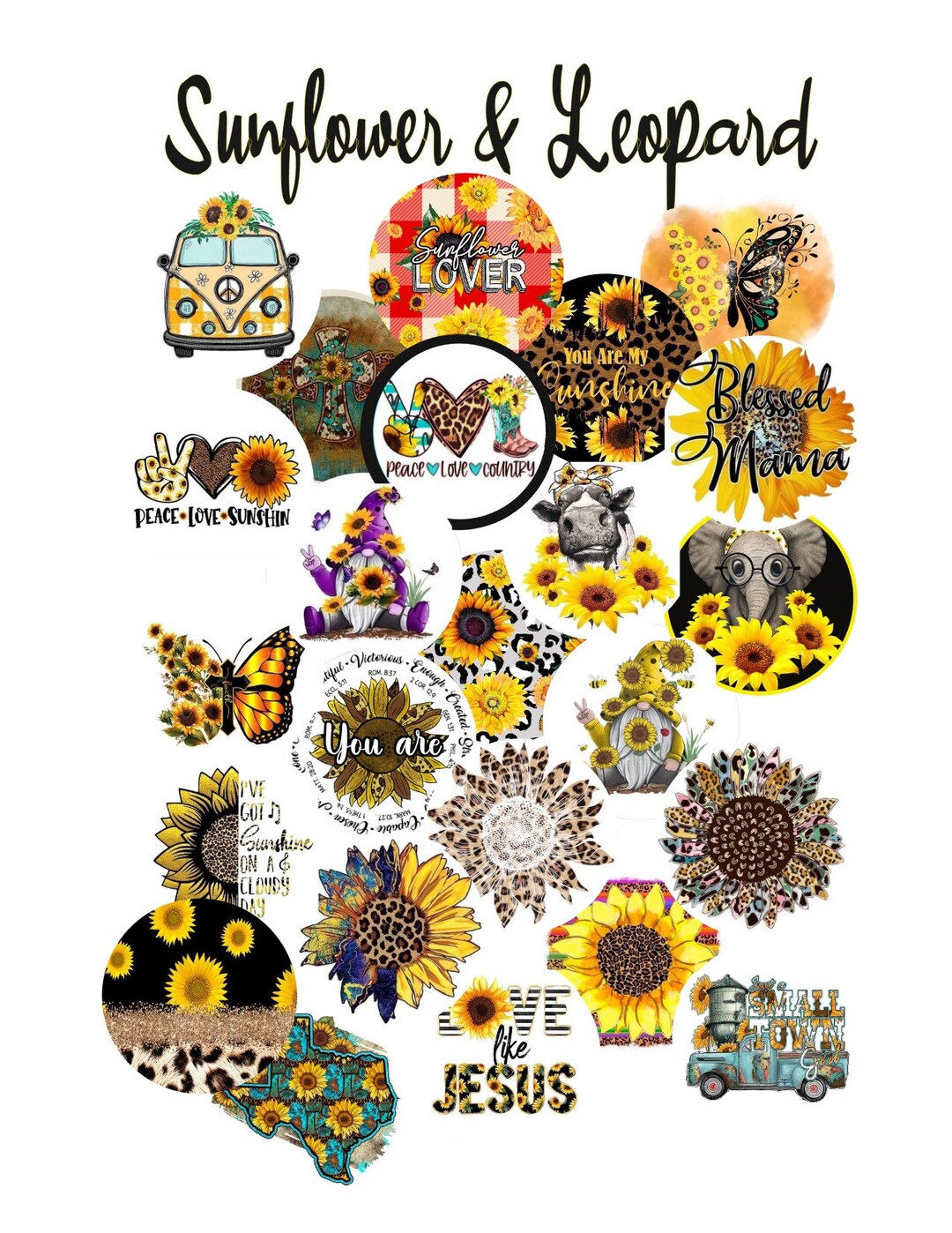 Sunflower & Leopard / Sunflower / Cardstock Rounds Grab Bag /country ...