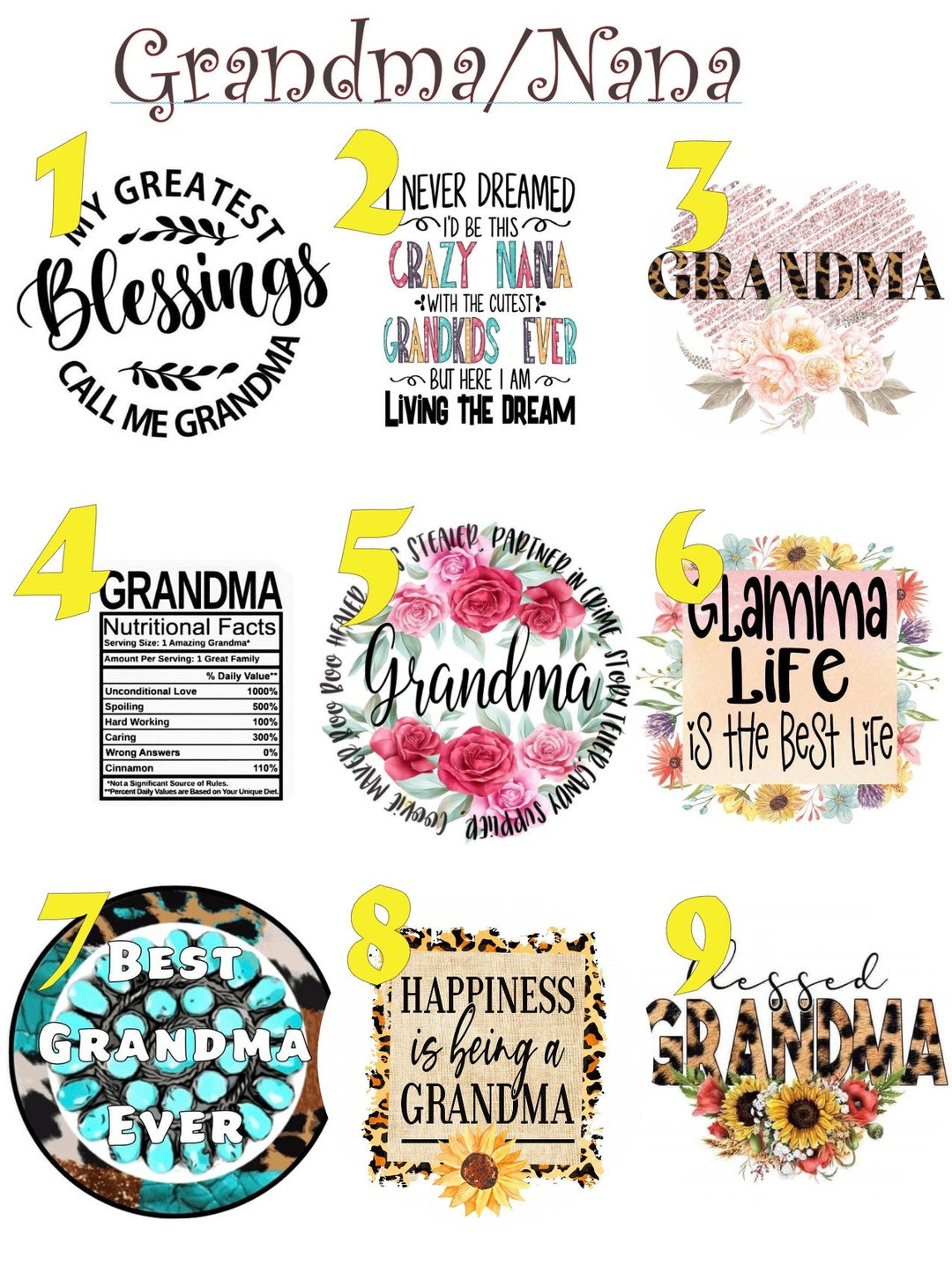 Grandma, Nana, Grandma Cardstock Rounds, Fresheners Cardstock ...