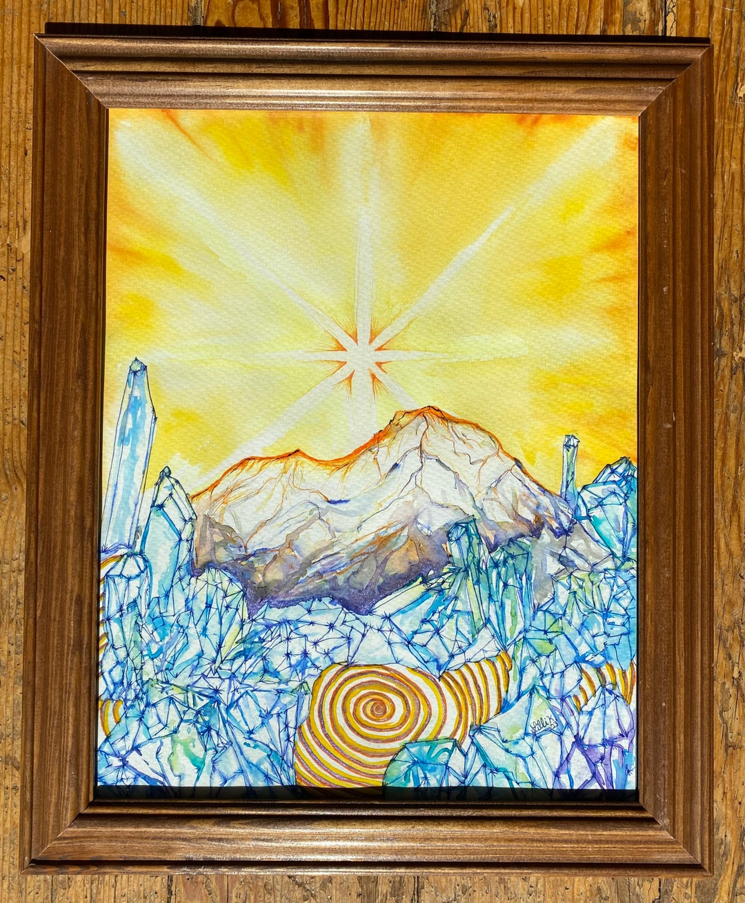 Mount Shasta light Activation Watercolor Sparkle Painting Wooden Framed ...