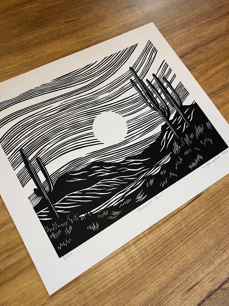 Saguaro Sun Linocut Print - Etsy