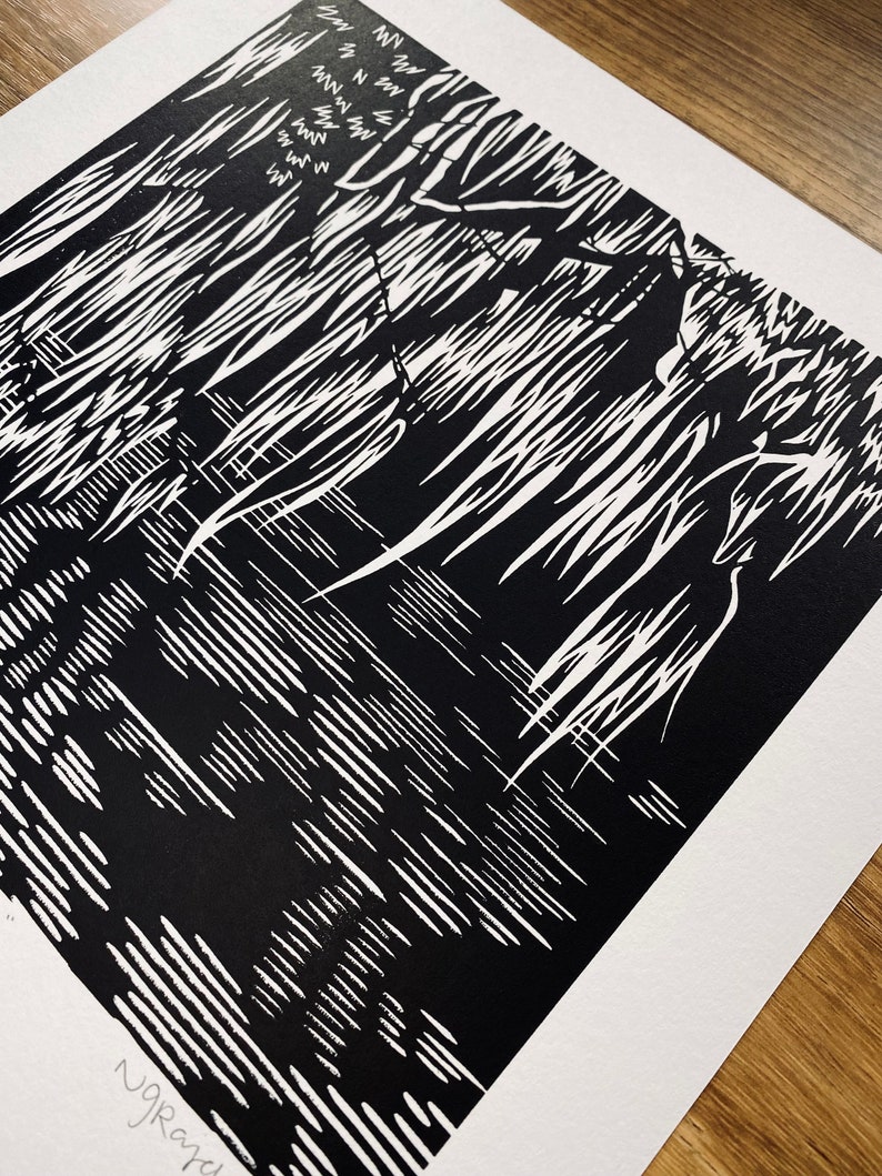 Night Moves Swamp Linocut Print - Etsy