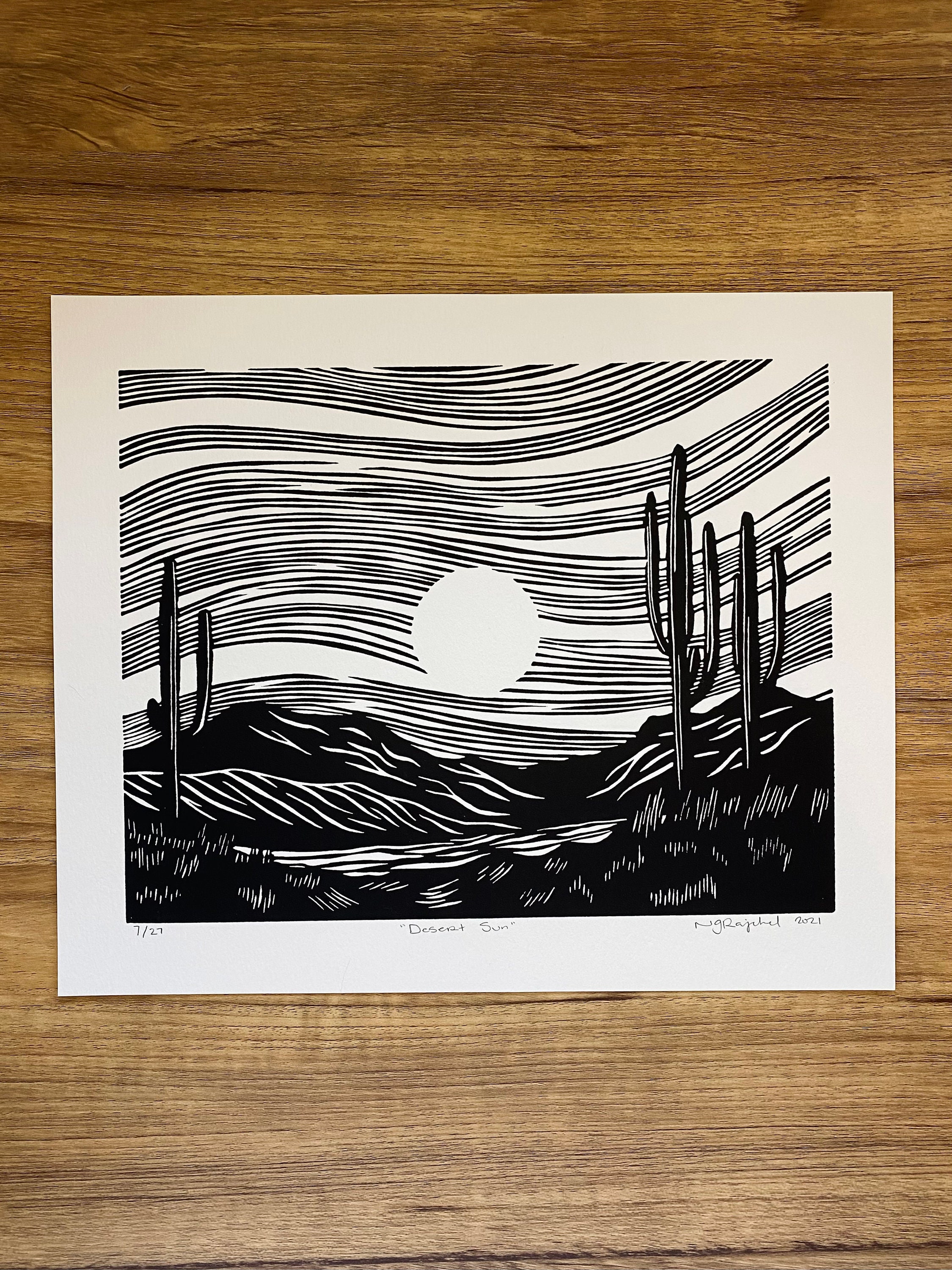 Saguaro Sun Linocut Print - Etsy