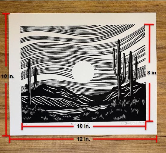 Saguaro Sun Linocut Print - Etsy