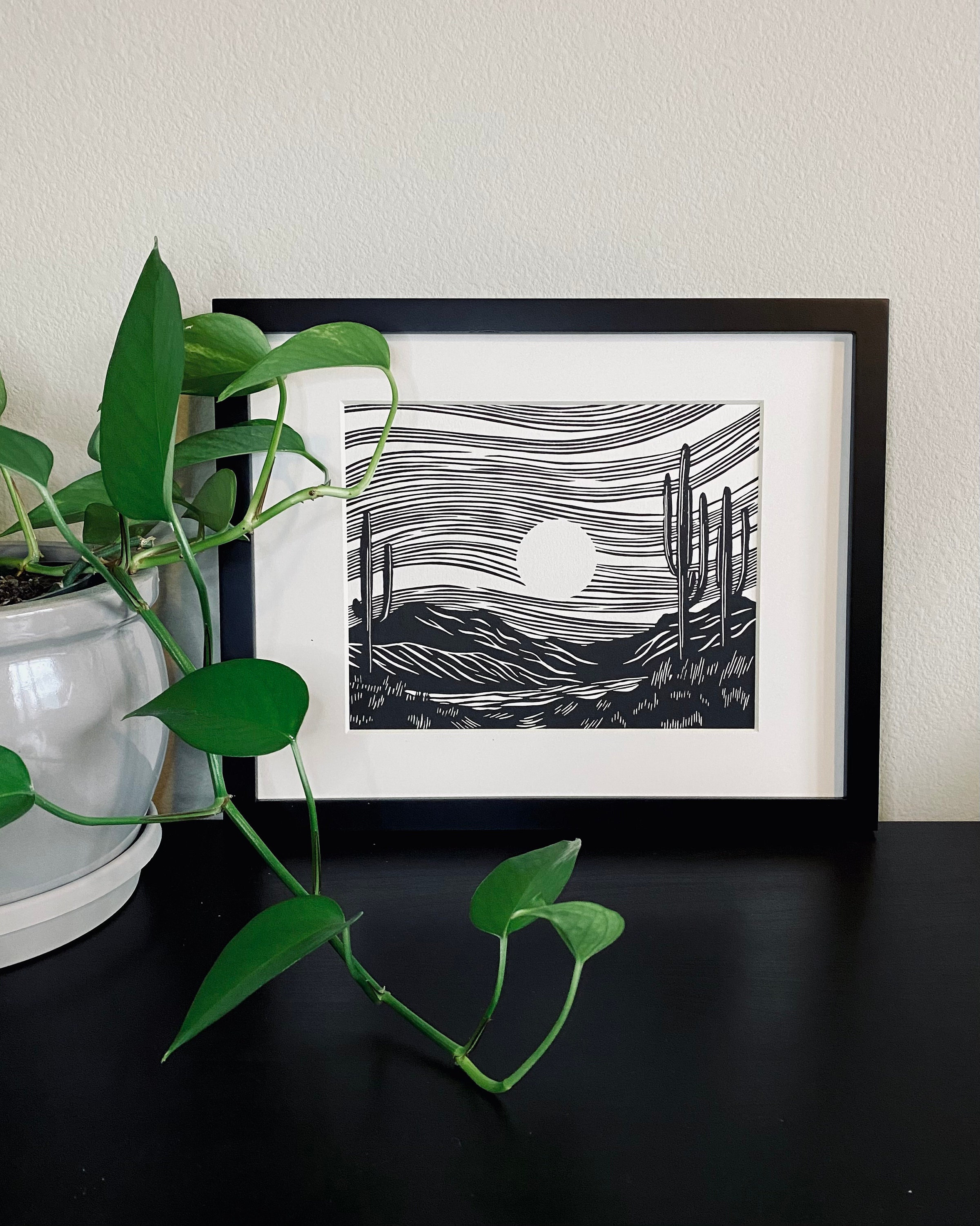 Saguaro Sun Linocut Print - Etsy