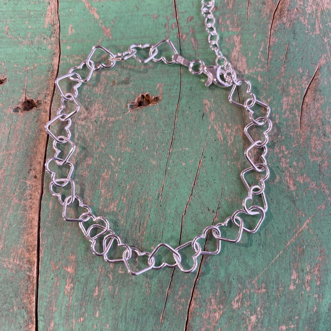Sterling Silver Heart Link Chain Bracelet - Etsy