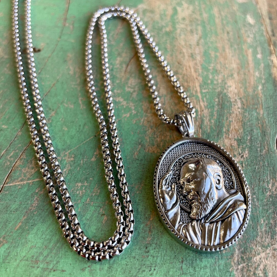 Stainless Steel Padre Pio Chain Necklace - Etsy