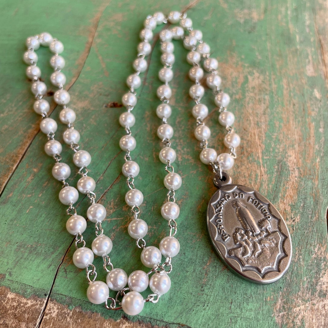 Our Lady of Fatima Pearl Necklace - Etsy