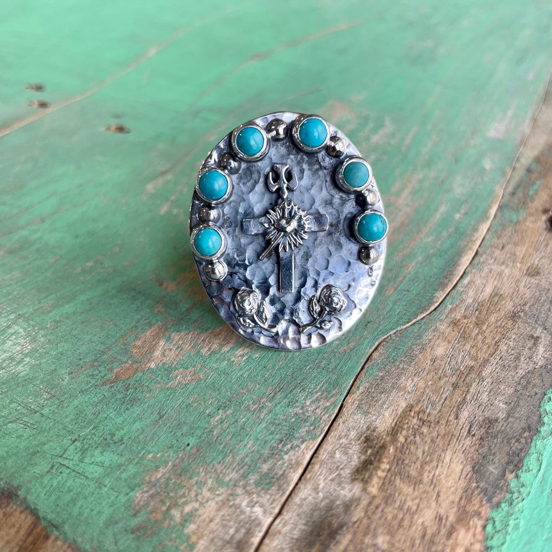 Sterling Silver Holy Spirit Cross Turquoise Rings and Pendants - Etsy