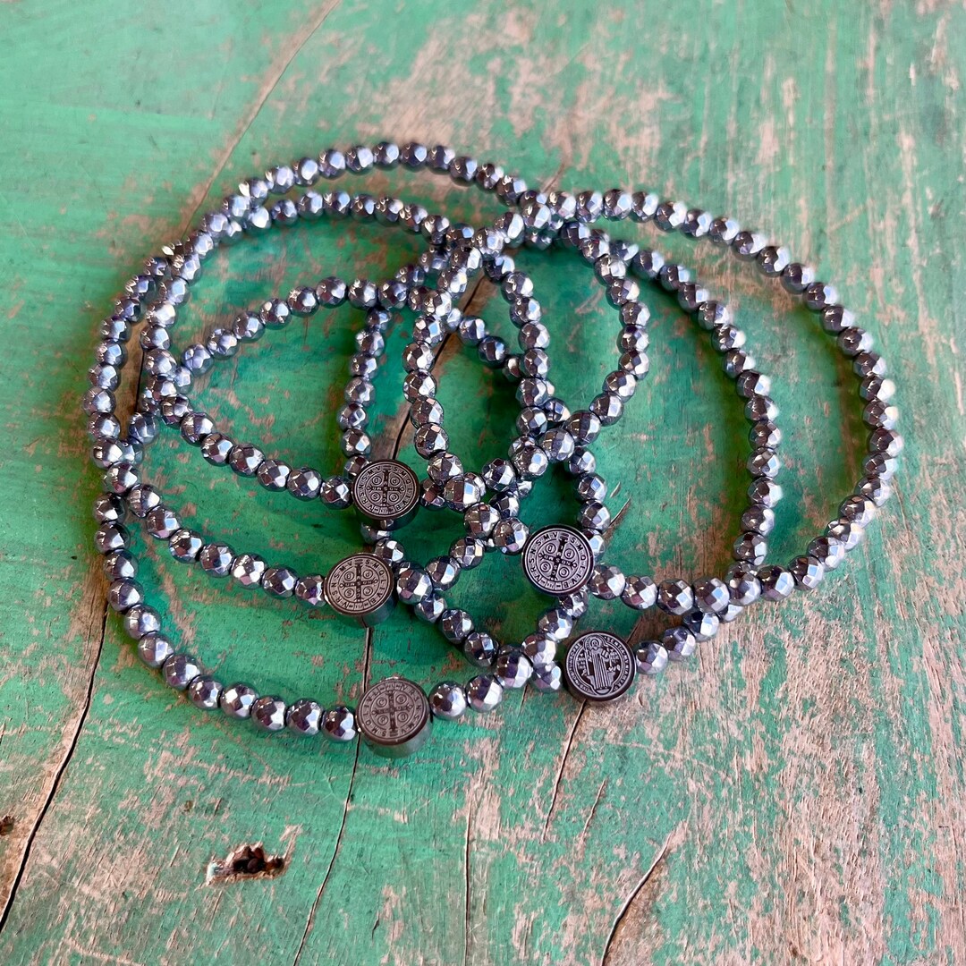 St Benedict Silver Hematite Bracelet - Etsy