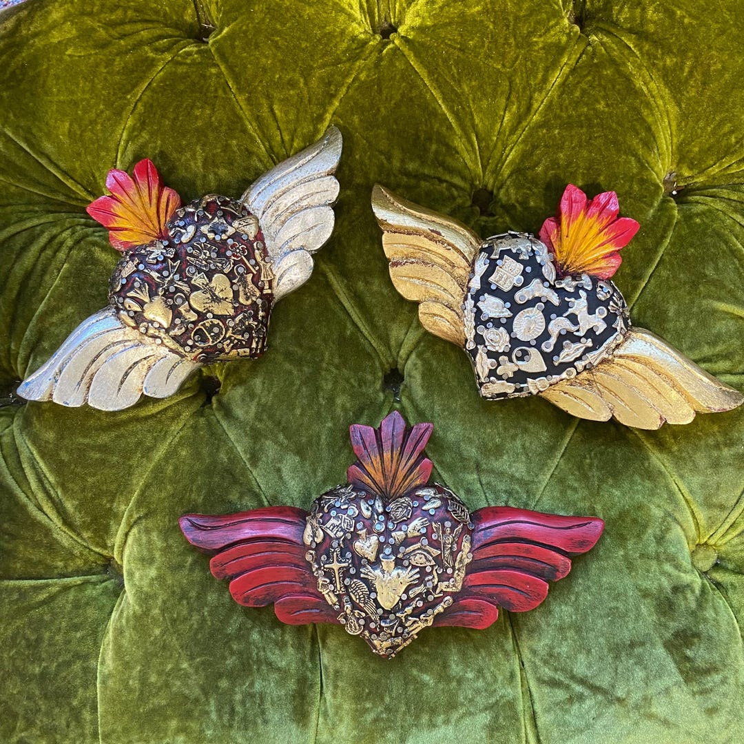 Milagros Corazon With Wooden Wings - Etsy