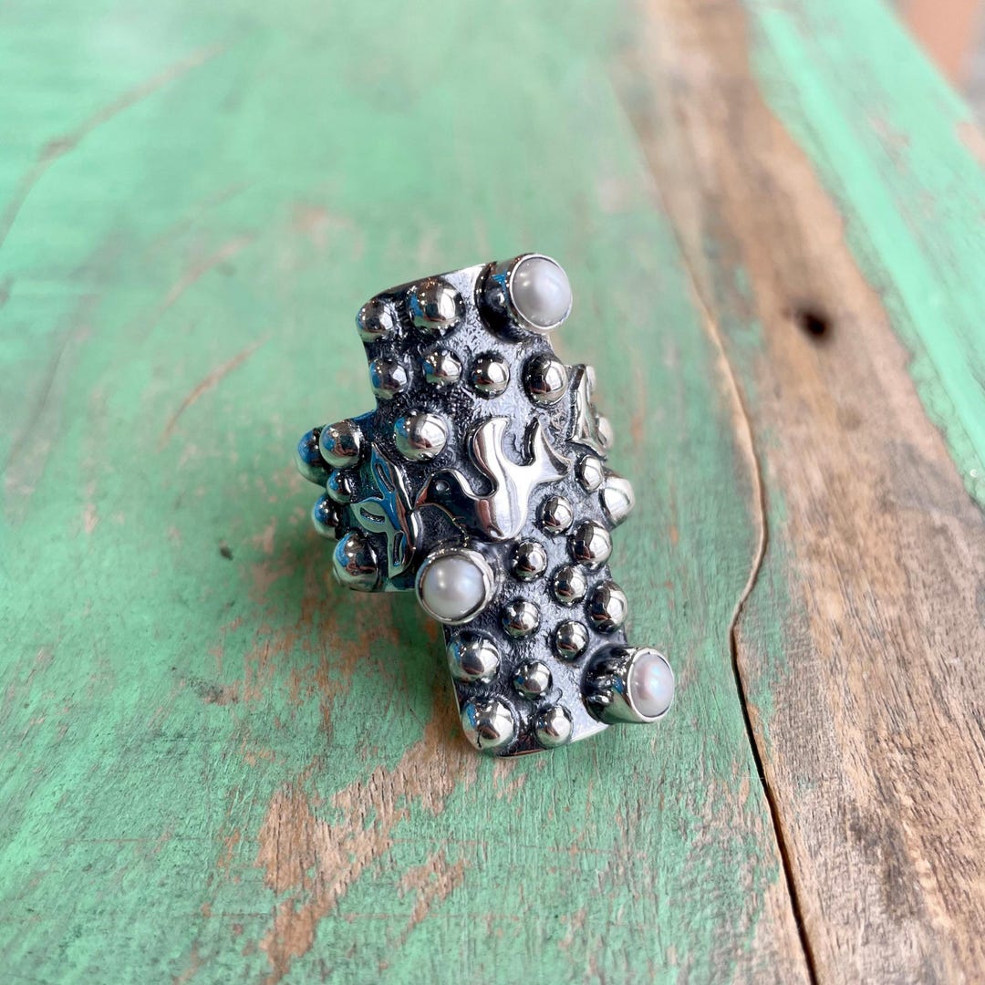 Sterling Silver Holy Spirit Pearl Cross Ring - Etsy