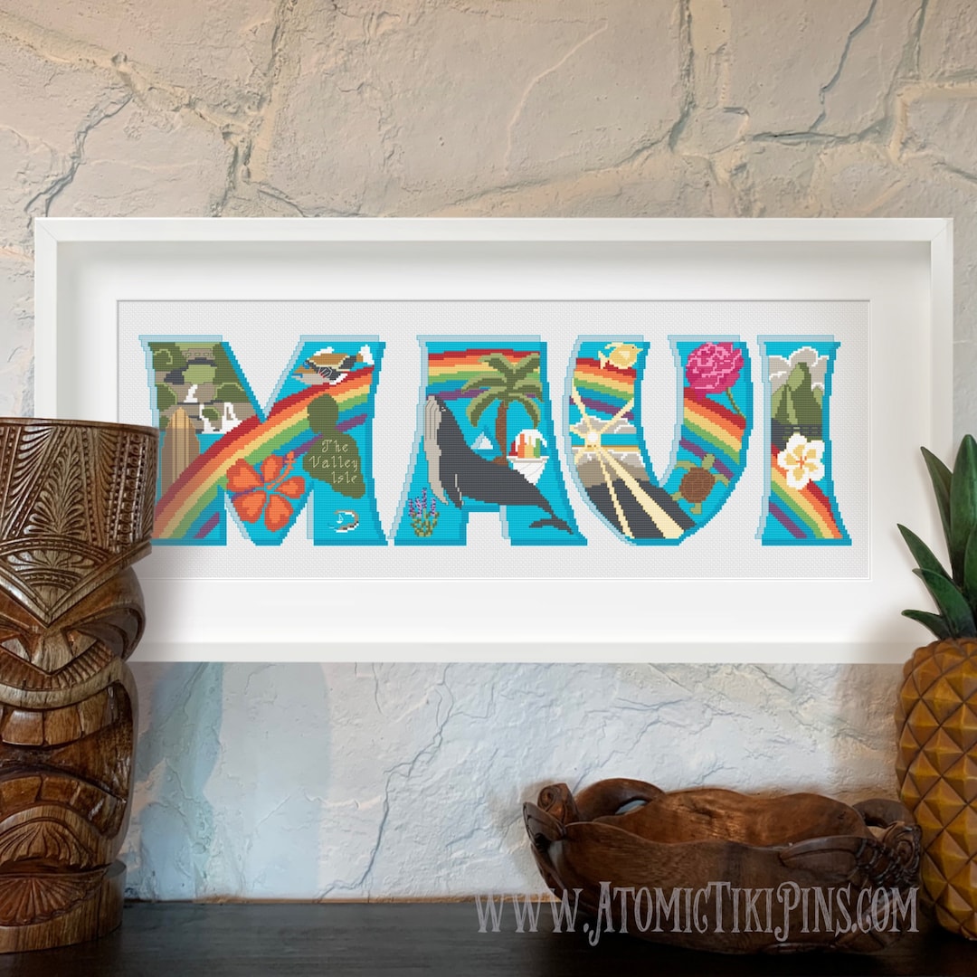 Maui Hawaii Island Vacation Honeymoon Wedding Banner Cross Stitch ...