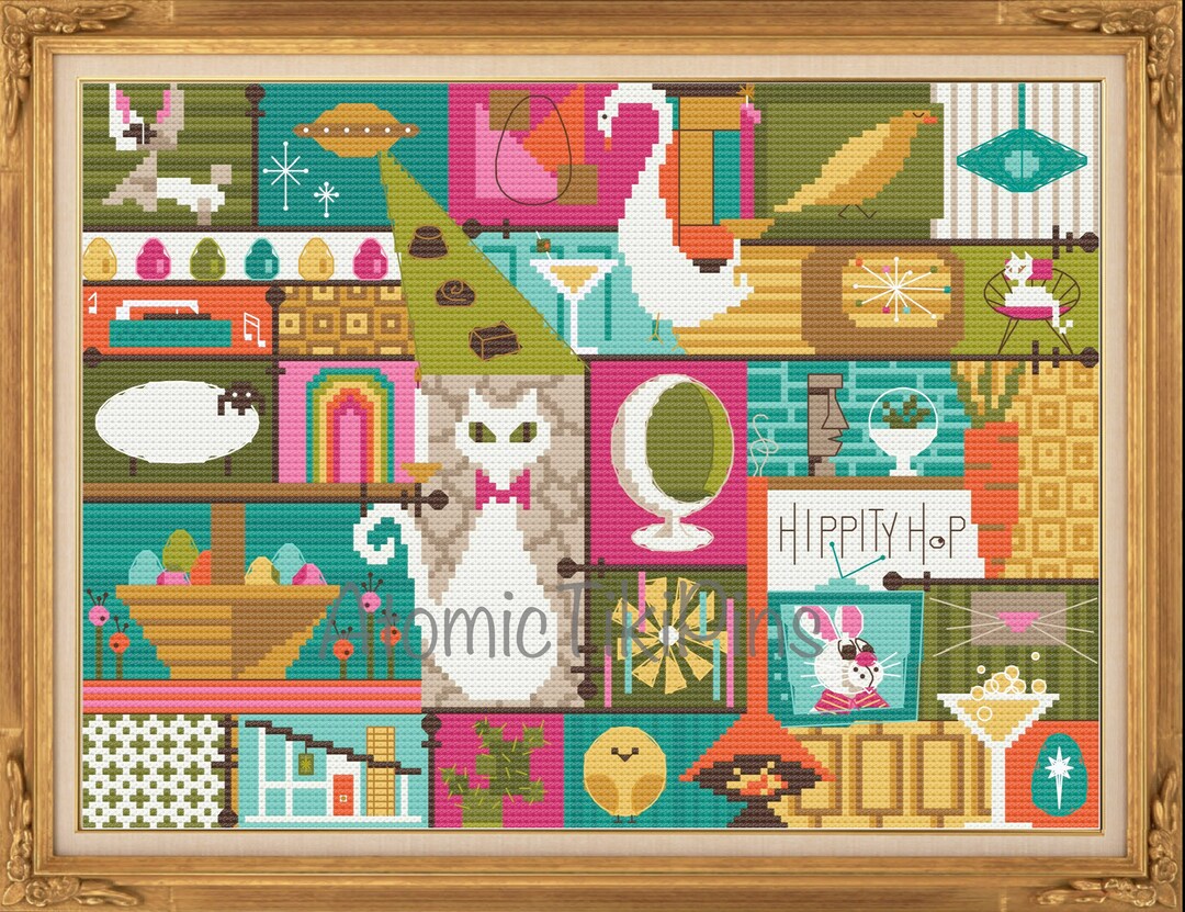 Midcentury Modern Easter Collage Cross Stitch Pattern - Etsy