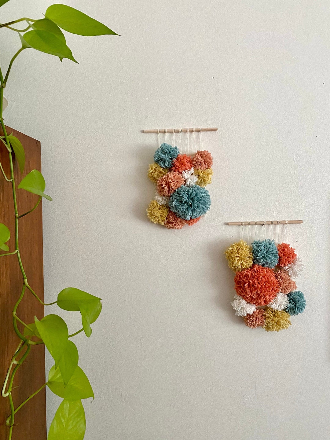 POLLY Woven Wall Hanging Handmade Tapestry Weaving Decor Fibre Art Pom ...