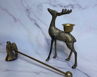 Deer Family Solid Brass Set vintage Piece Boho Fawn Large Deer Figurine ...