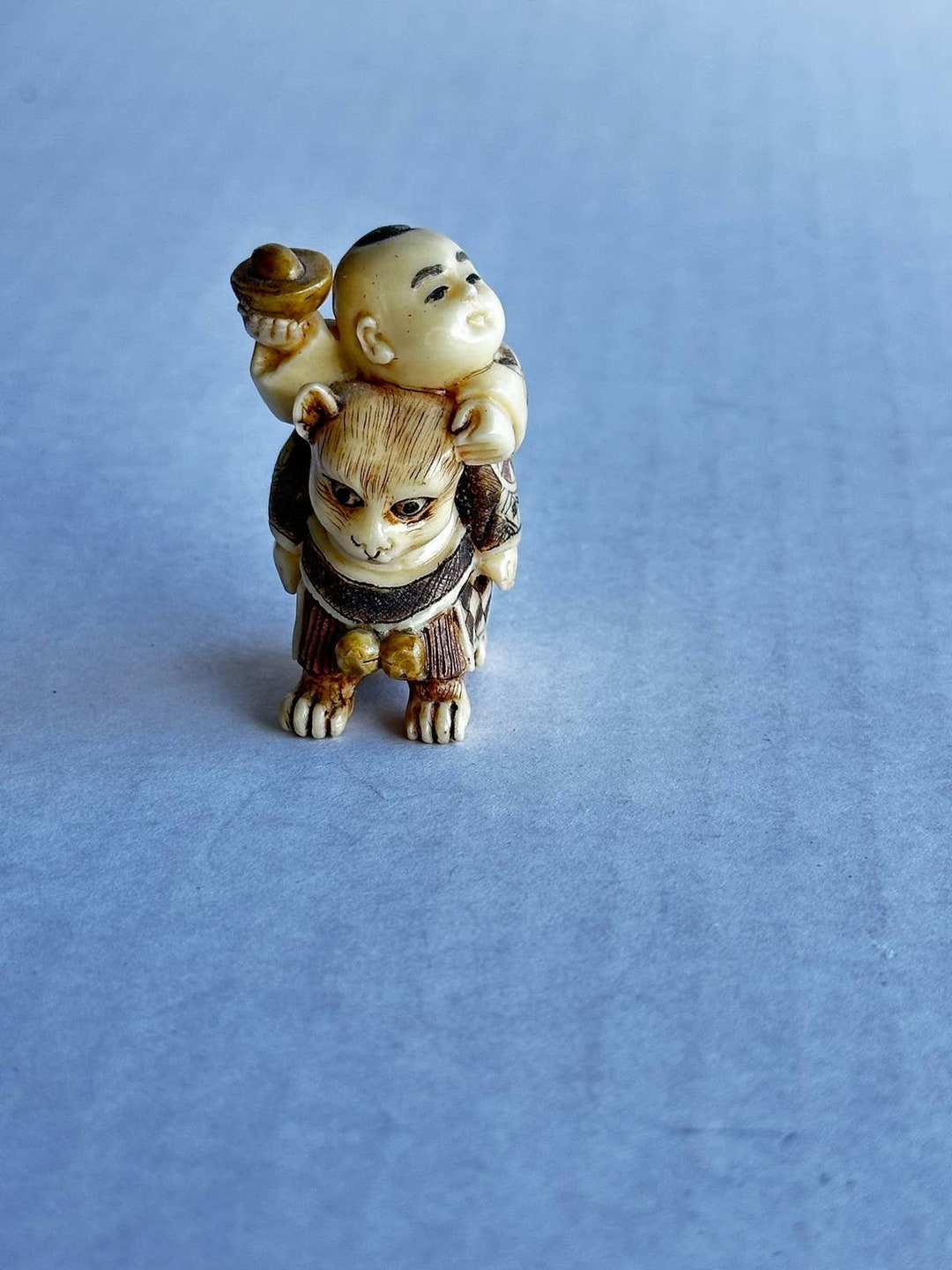 VINTAGE Antique Netsuke Buddha Year of the Cat Figurine - Etsy