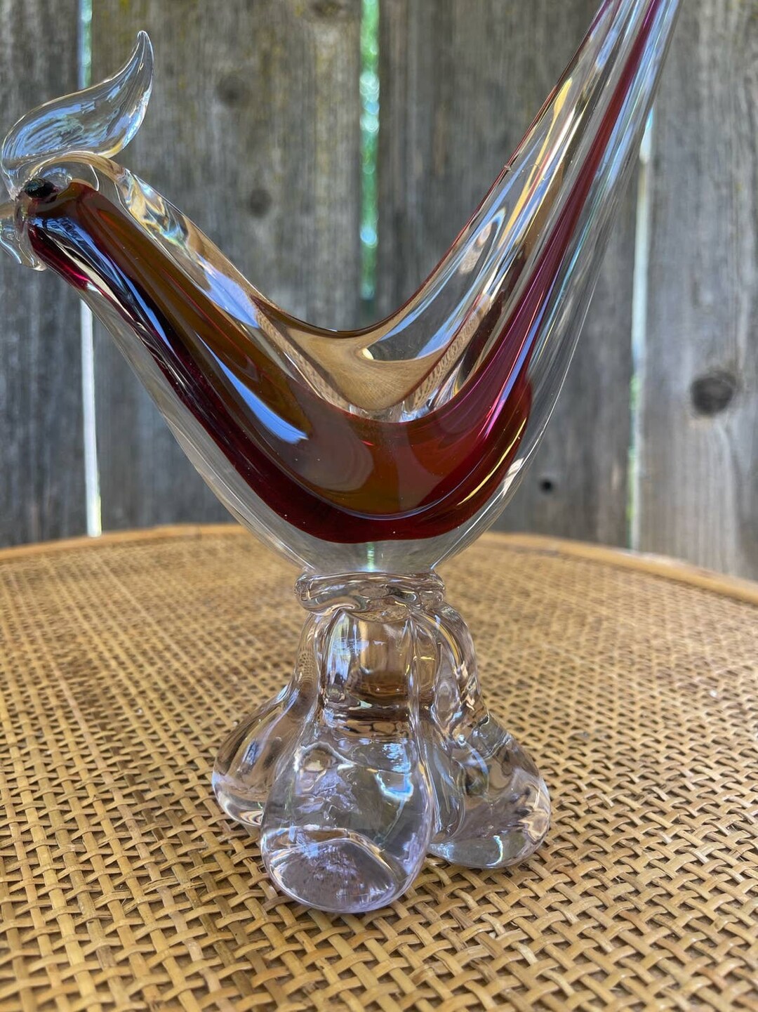 Hand Made Venetian Glass Encased Red Glass Bird Figurine With a Glass ...