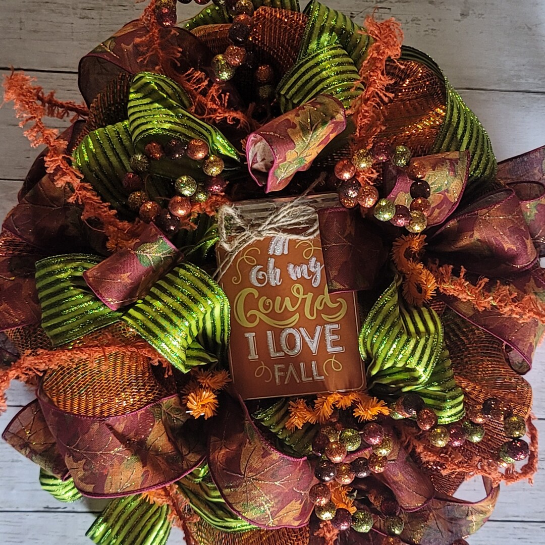 Fall Colors Wreath, Oh My Gourd Fall Wreath, Autumn Ribbon Wreath for ...