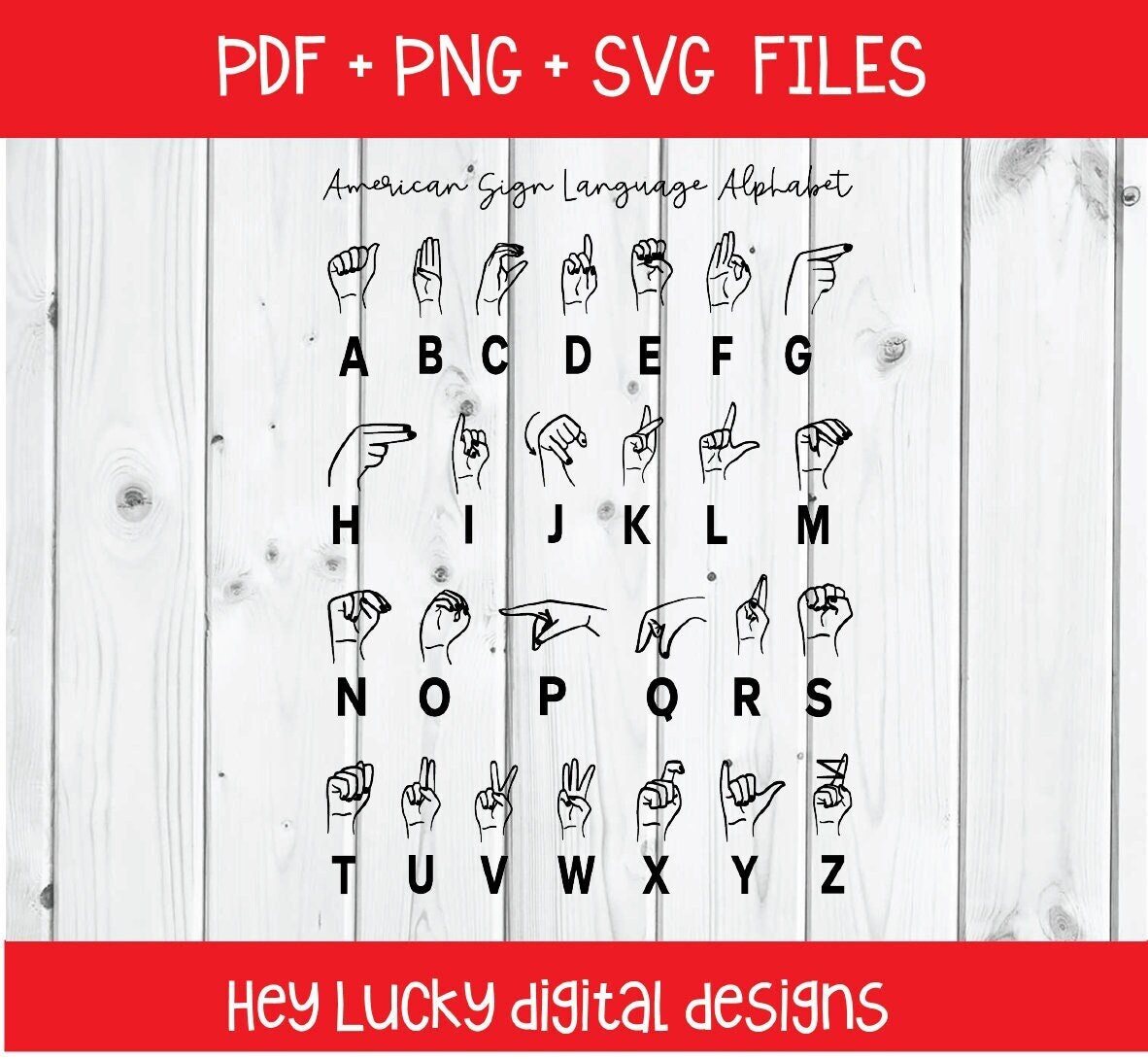 ASL Alphabet Digital Design, American Sign Language Alphabet SVG Cut ...