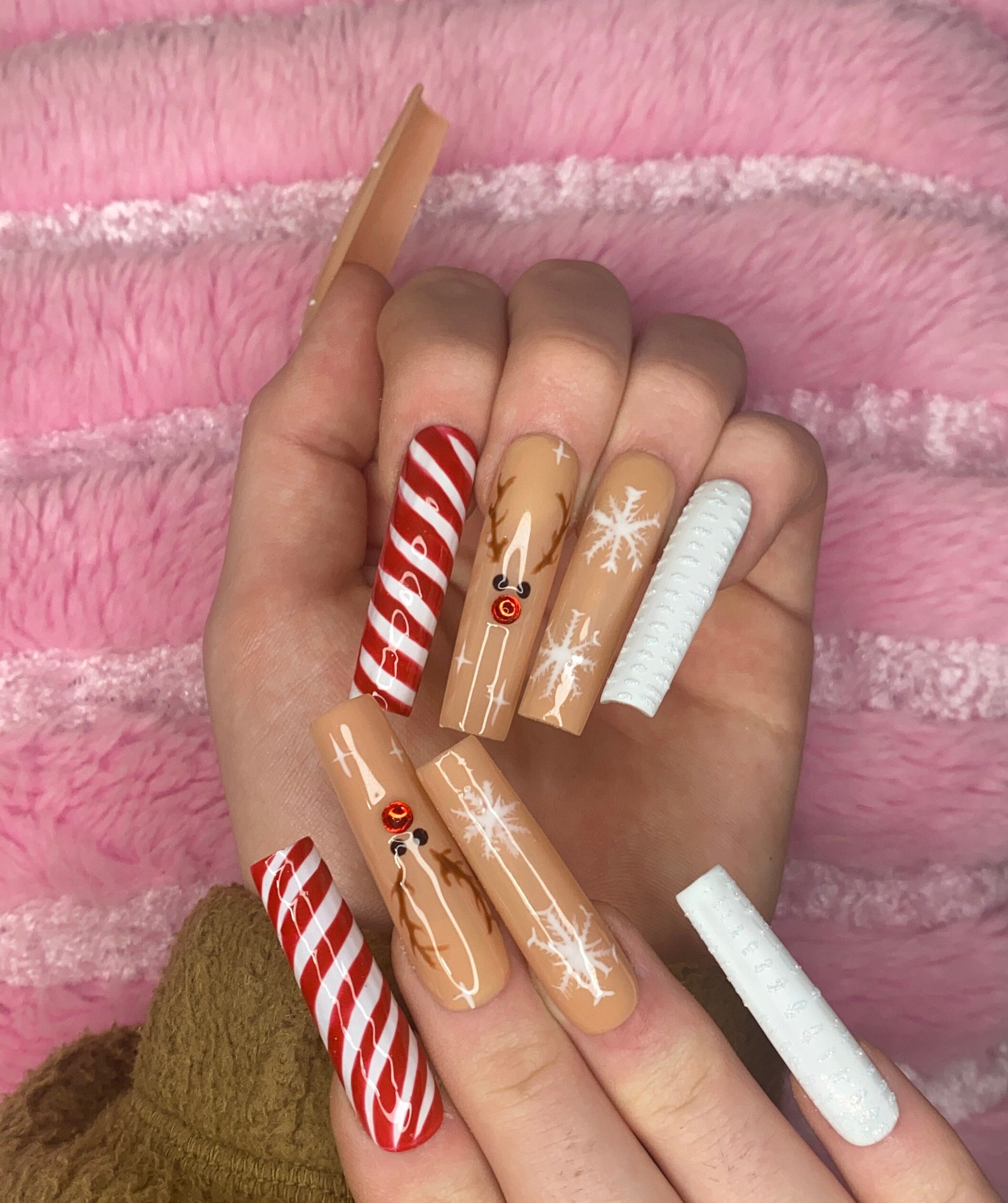 Christmas Nails Holiday Press on Nails Reindeer 3xl Nails - Etsy Canada