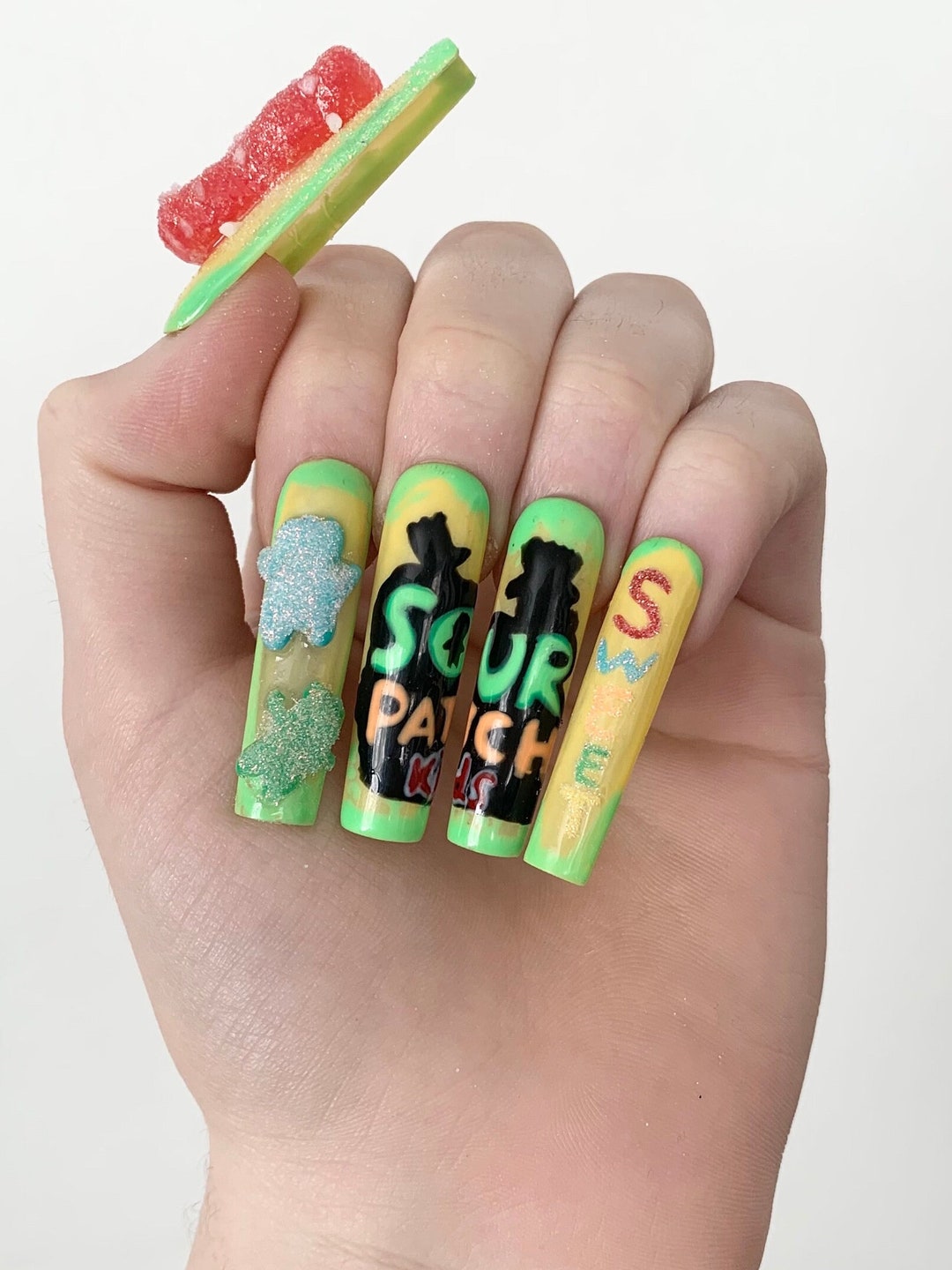 Sour Patch Nails, Kawaii Candy Nails, Custom Press on Nails, False ...