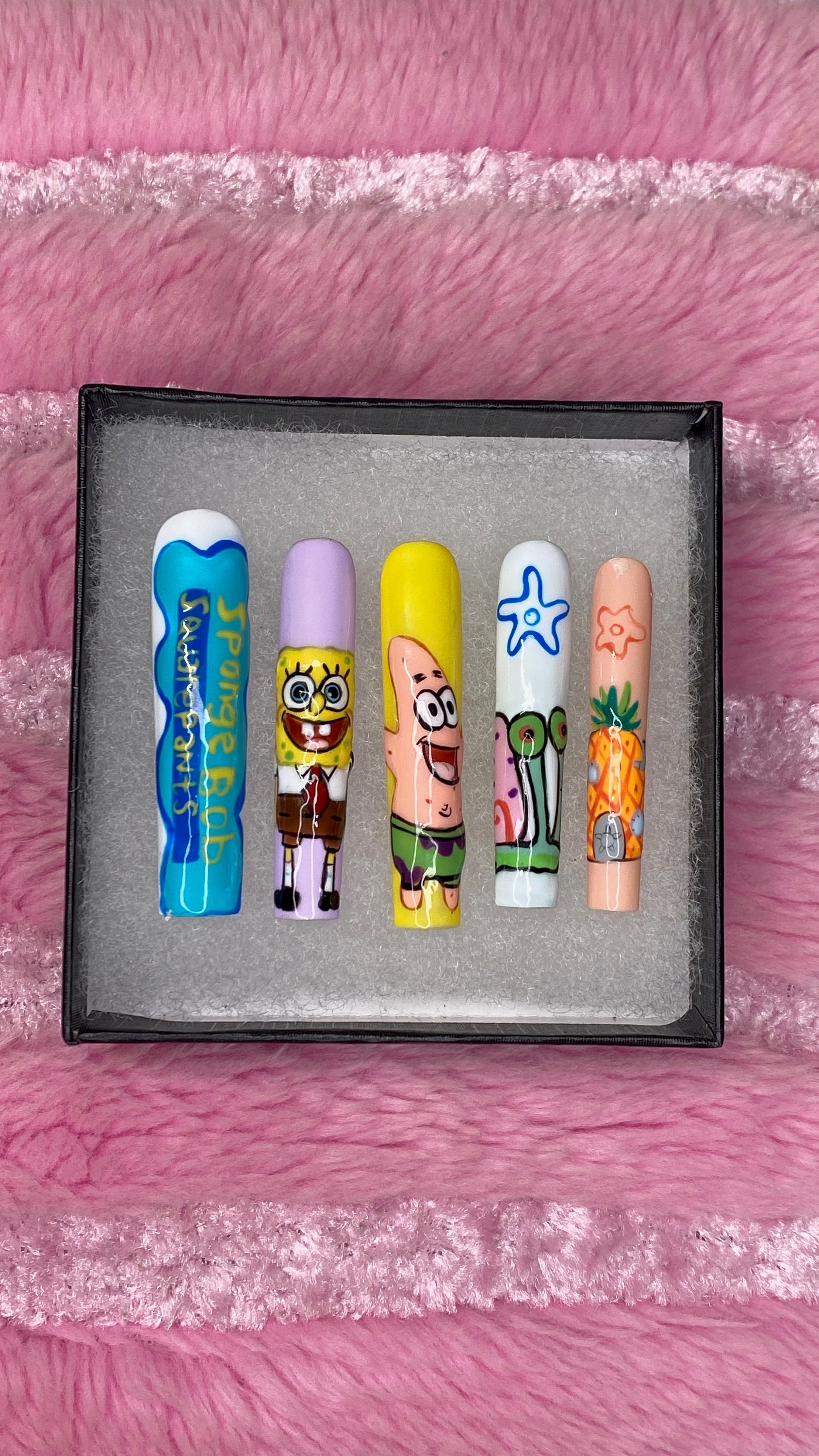Halloween Press on Nails, Sponge Bob Squarepants Nails, Reusable Press ...