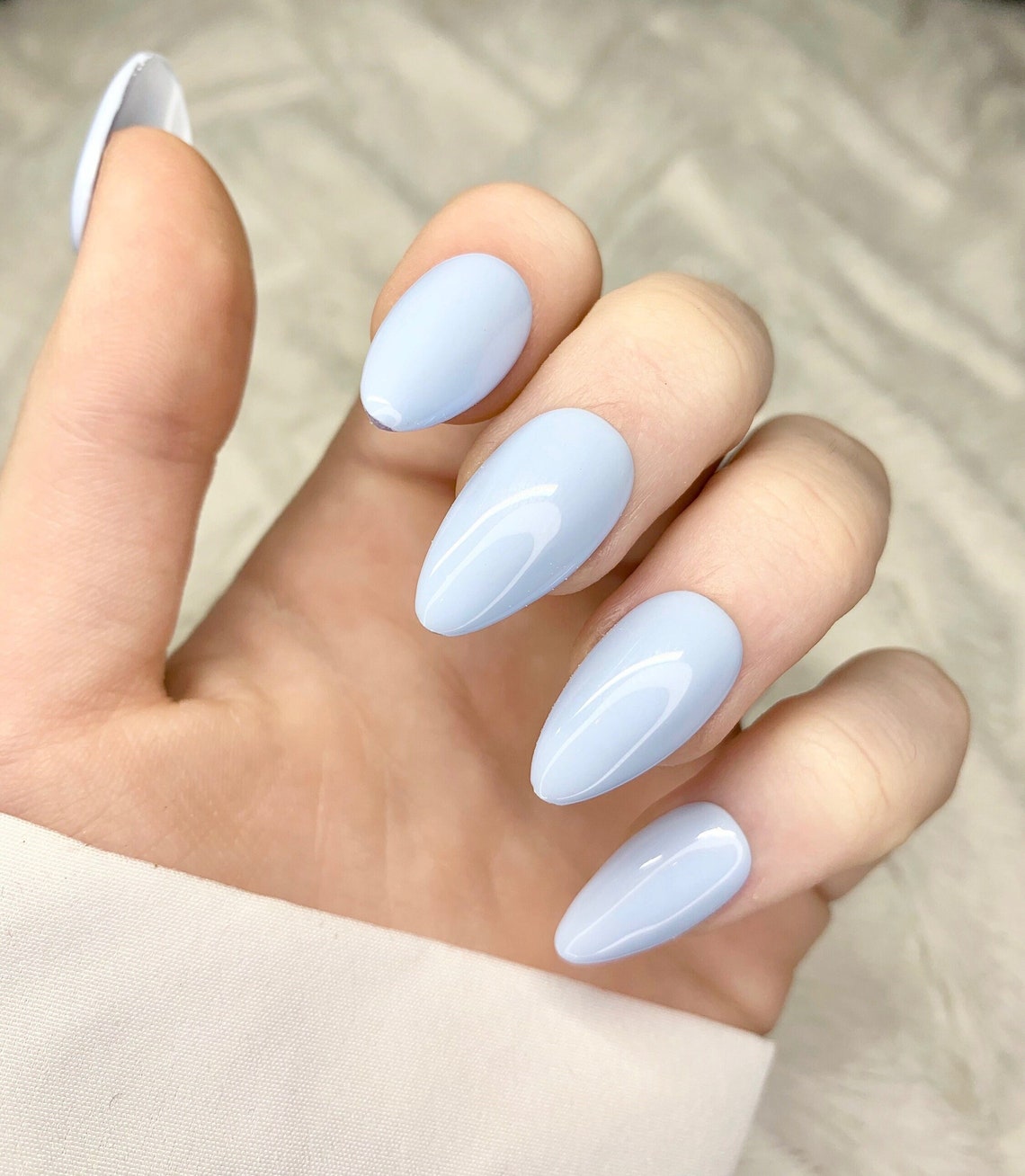 Reusable Handmade Blue Press on Nails, Handpainted Elegant Fake Nails ...