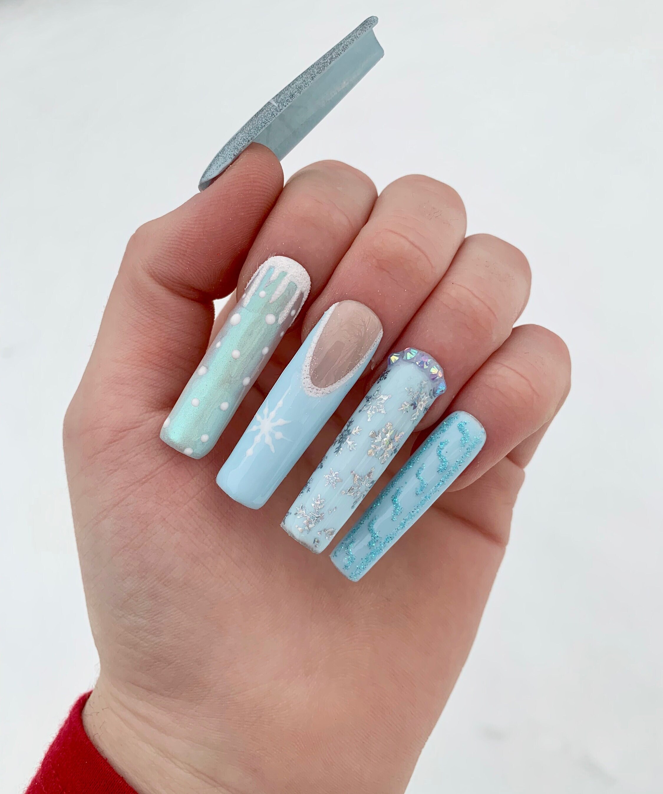 3d Icy Christmas Frozen Nails, Blue Elsa Press on Nails Canada, Holiday ...