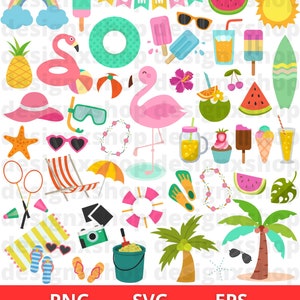 Summer Beach Clipart, Cute Summer Clipart, Pool Party Clipart, Vacation ...