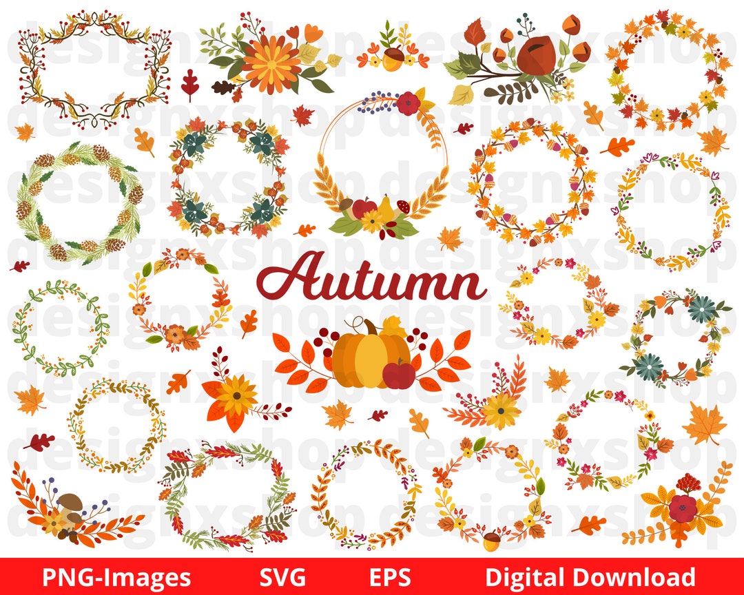 Autumn Wreath Clipart Fall Wreath Clipart Fall Floral Wreath Flowers ...