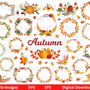 Autumn Wreath Clipart Fall Wreath Clipart Fall Floral Wreath Flowers ...
