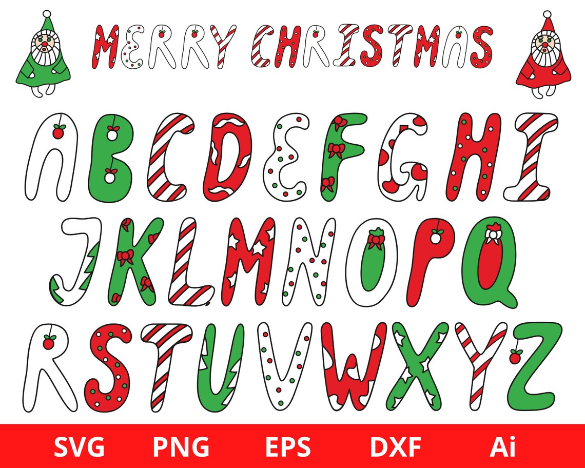 Christmas Alphabet Clipart Holiday SVG Letters Christmas - Etsy