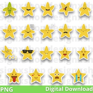 Kawaii Star Clipart, Cute Stars Clip Art, Star Stickers, Happy Funny ...
