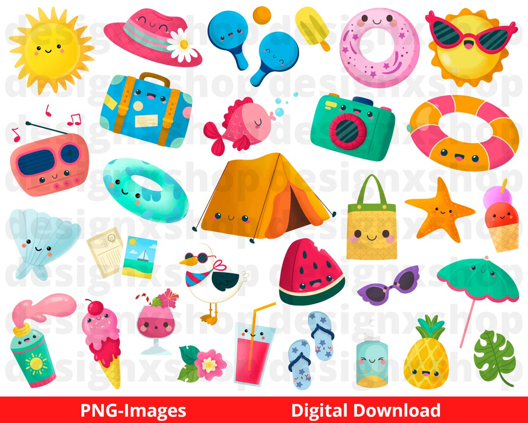Kawaii Summer Clipart Summer Clipart Beach Clipart - Etsy