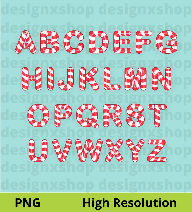 Candy Cane Alphabet Clipart Bundle: Christmas Font (digital Download ...