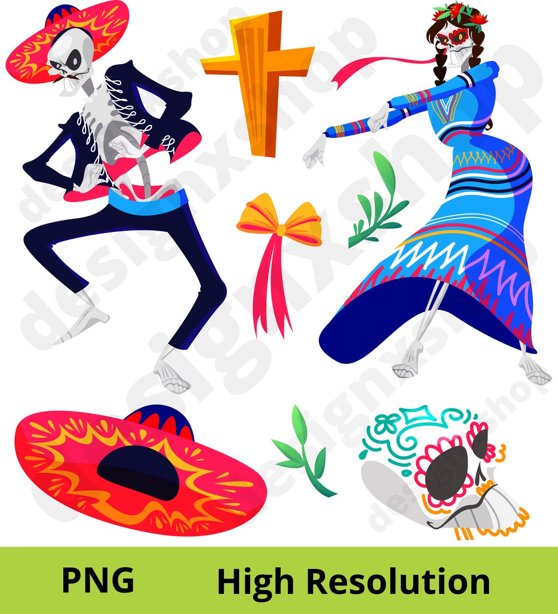 Day of the Dead Clipart Dia De Los Muertos Clipart Skull - Etsy