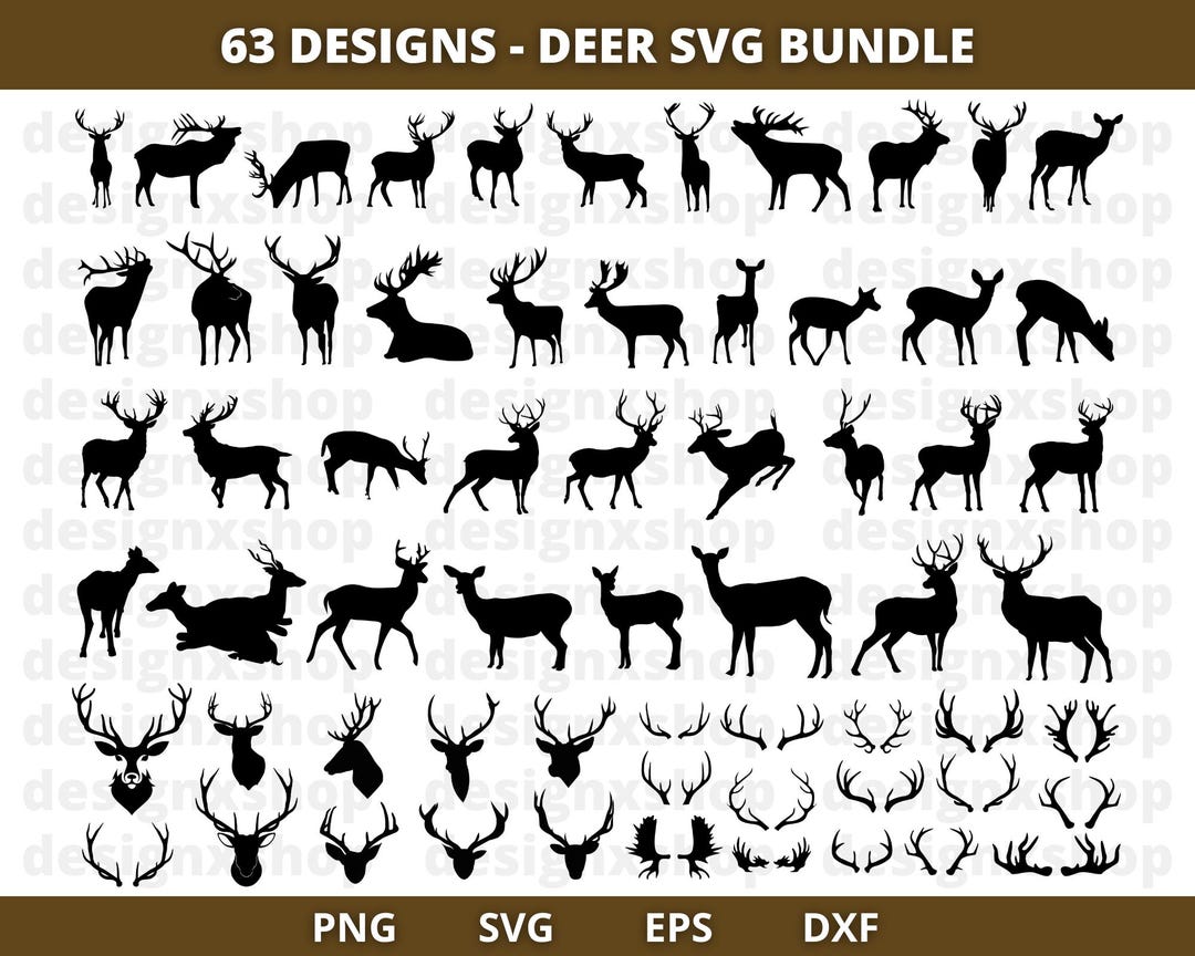 Deer SVG Bundle, Deer Hunting SVG, Deer Png, Deer Vector, Deer Cut Files, Deer Head Svg, Deer ...