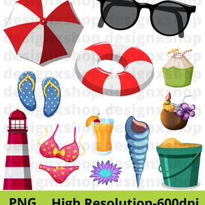Summer Beach Clipart, Summer Clipart Bundle, Vacation Clipart, Travel ...