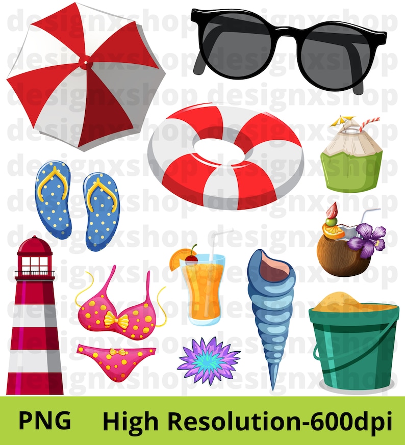 Summer Beach Clipart Summer Clipart Bundle Vacation Clipart - Etsy