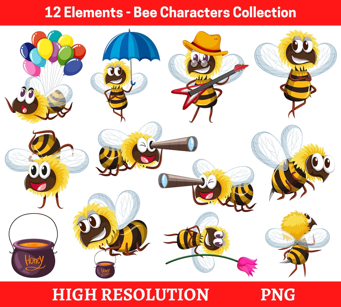 Bee Characters Clipart Bee Clipart Characters Svg Bees Svg - Etsy