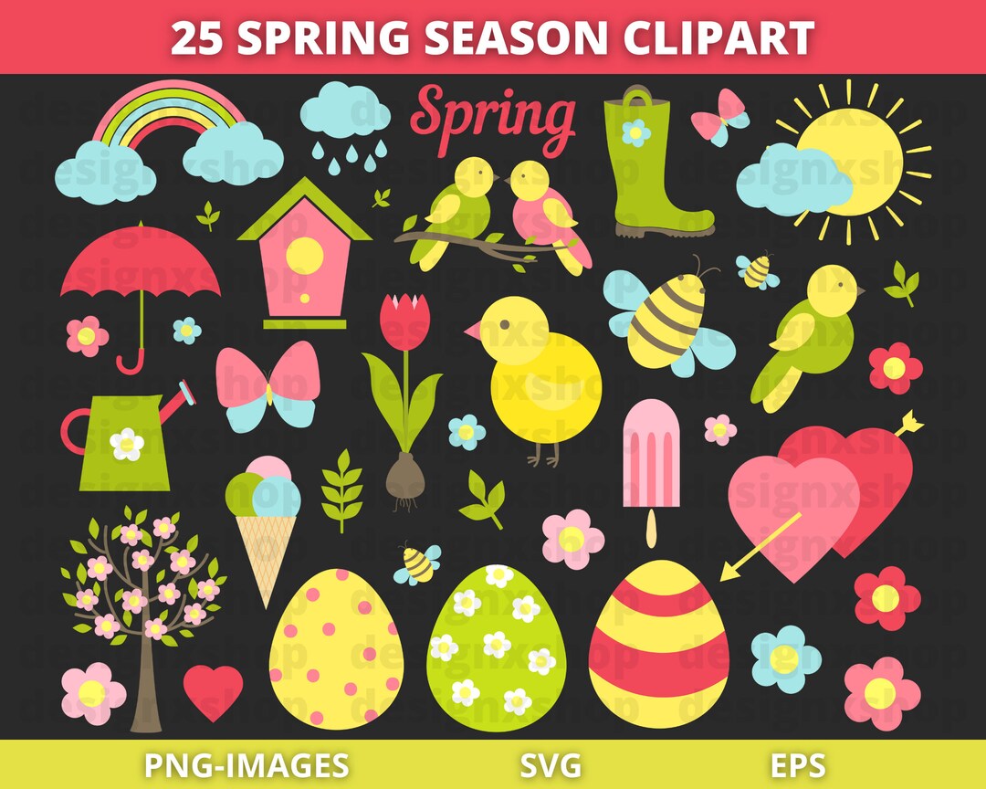Spring Clipart, Easter Clipart, Season Clipart, Colorful Floral Clipart ...