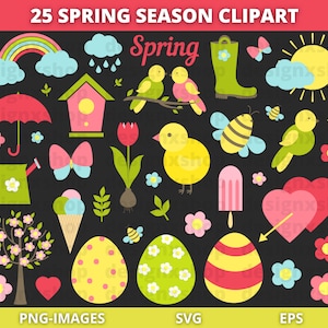 Spring Clipart, Easter Clipart, Season Clipart, Colorful Floral Clipart ...