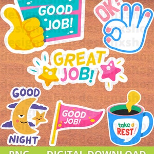 Great Job Motivational Stickers, Reward Stickers Clipart, Good Job ...