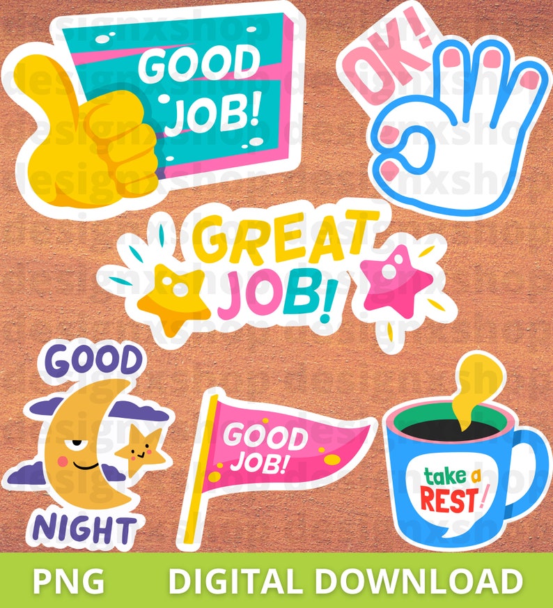 Great Job Motivational Stickers, Reward Stickers Clipart, Good Job ...