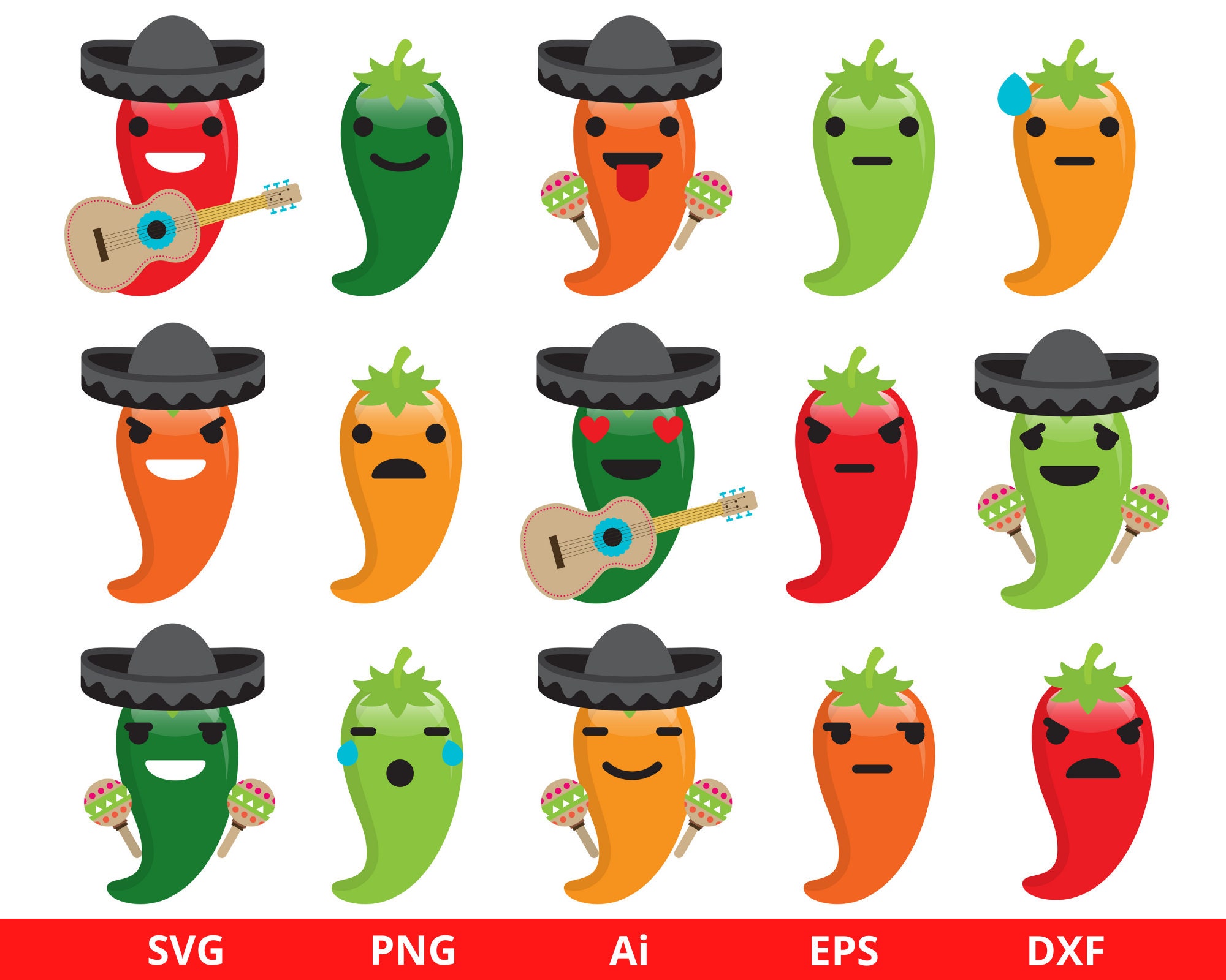 Chili Mariachi Clipart Cinco De Mayo Fiesta Clipart Mexican - Etsy