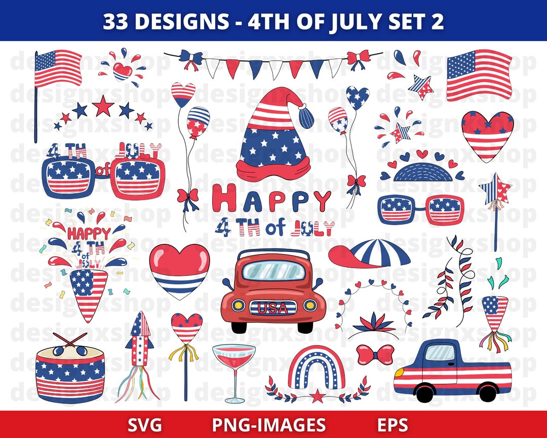 4th of July Clipart: Patriotic USA Graphics (SVG & PNG) - Etsy