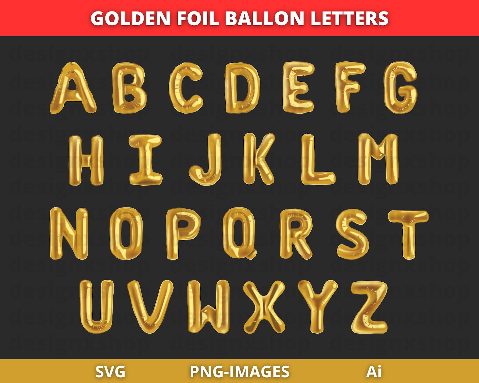 Golden Balloon Alphabet Clipart, Gold Foil Balloons Letters, Clipart ...