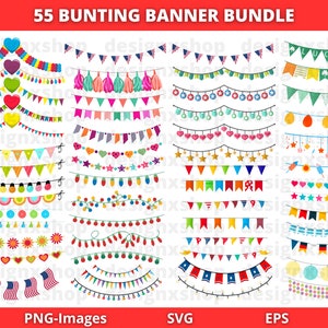 Bunting Banner Svg Bundle, Party Bunting Vector, Flag Svg, Bunting ...