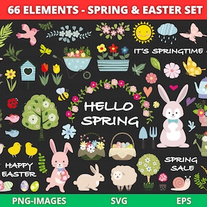 Spring Easter Clipart Set, Floral Garden Graphics (SVG & PNG) - Etsy
